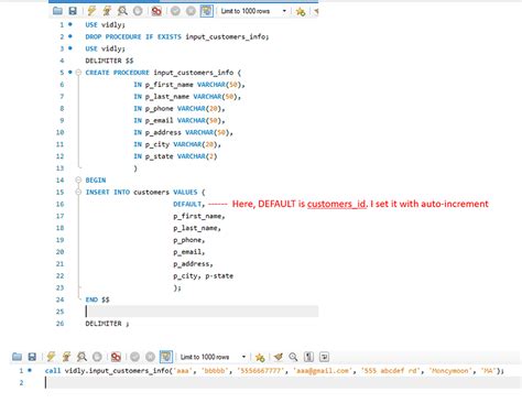 insert default value a table by a procedure sql code with mosh forum