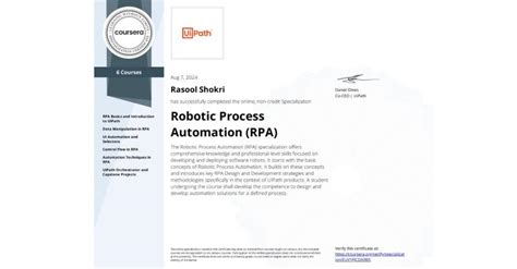 Rasool Shokri On Linkedin Completion Certificate For Robotic Process