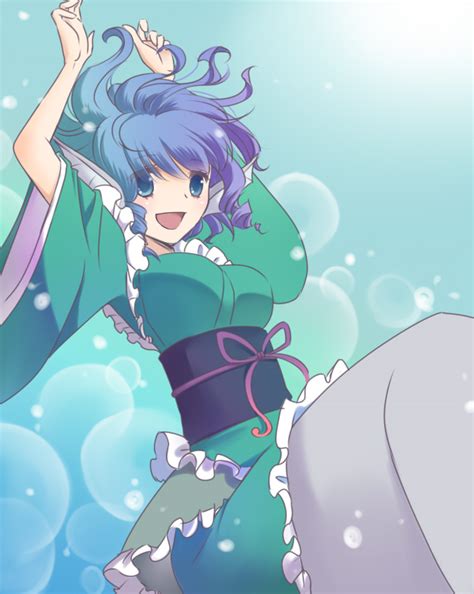 Safebooru 1girl Arms Up Blue Background Blue Eyes Blue Hair Breasts
