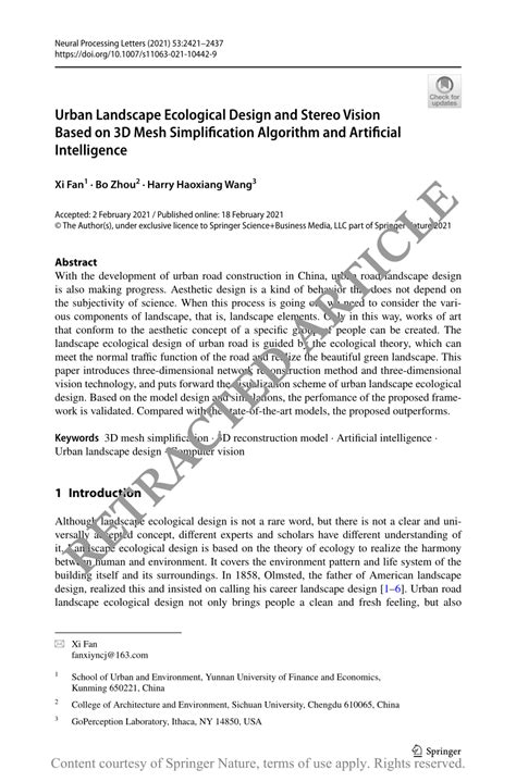 Urban Landscape Ecological Design And Stereo Vision Based On 3d Mesh Simplification Algorithm