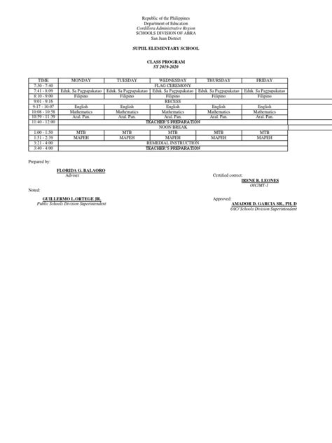 Supiil Elementary School Class Program For Sy 2019 2020 Pdf Philippines