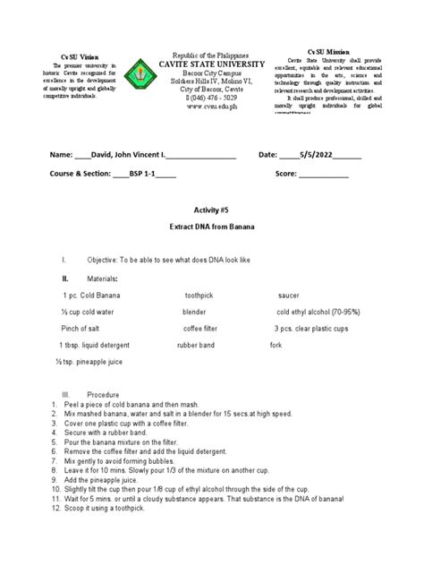 Lab Activity 5 Extract Dna From Banana Pdf