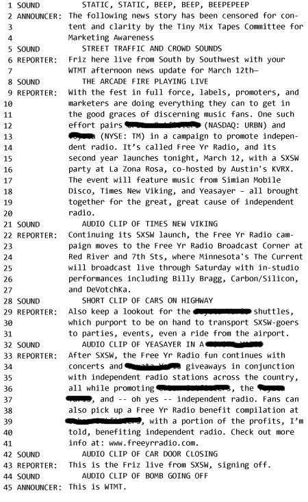 Free Yr Radio Radio Script Censored For Content And Clarity Music News Industry Tiny Mix