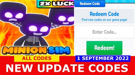 New Update Codes [🍀2x Event] All Codes Minion Simulator Roblox 1 September 2022 Youtube