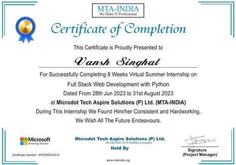 Vansh Singhal On Linkedin Completed The Full Stack Web Development Internship With Microdot Tech