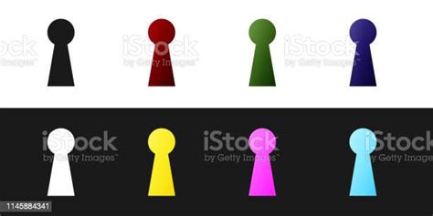 검은 색과 흰색 배경에 고립 된 열쇠 구멍 아이콘을 설정 합니다 성공 솔루션의 핵심입니다 열쇠 구멍 수수께끼의 개념 비밀 엿보는