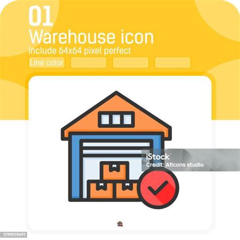 흰색 배경에 격리 된 윤곽선 색상 스타일이있는 체크표시 기호가있는 웨어하우스 아이콘입니다 벡터 일러스트 웨어하우스 기호 기호 아이콘 개념 용 웹 Ui Ux 웹 사이트 전자
