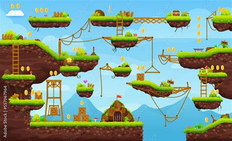 Stockvektorbilden 2d Arcade Game Level Map Interface Platform Stairs