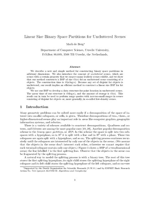 De Berg Linear Size Binary Space Partitions For Uncluttered Scenes