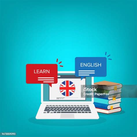 노트북 컴퓨터에서 온라인으로 영어를 배우십시오 외국어 수업의 교육 공부 인터넷 학습 과정 수업 벡터 그림입니다 0명에 대한 스톡 벡터 아트 및 기타 이미지 Istock