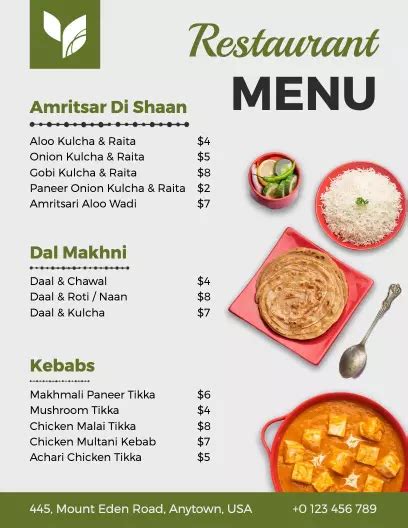 Indian Restaurant Menu Card Samples Indian Restaurant Menu Card Samples