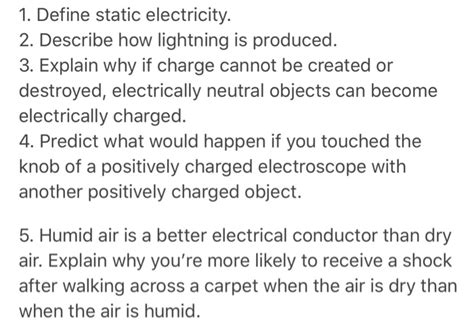 solved 1 define static electricity 2 describe how