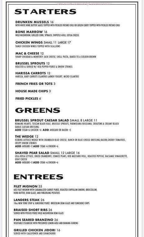 Menu At Landers North Beach Pub And Bar San Clemente