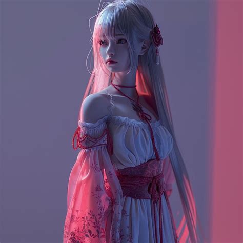 3d рендеринговые фотографии красивой девушки из аниме в красивом длинном платье Nikon D850 150mm