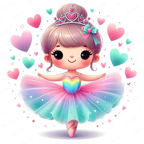 Rainbow Ballerina Girl Clipart Bundle Cute Princess Dancer Art 12