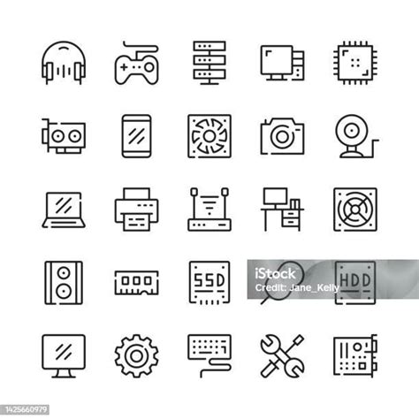 Computer Hardware Line Icons Outline Symbols Vector Line Icons Set