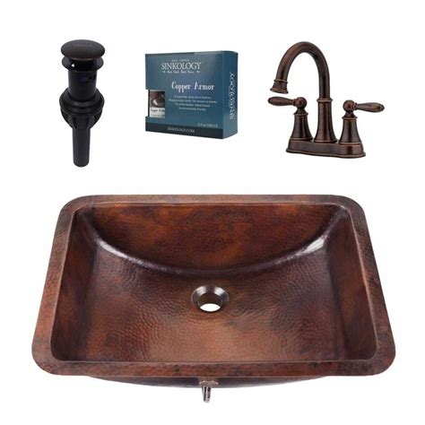 Sinkology Curie Aged Copper Copper Undermount Rectangular Bathroom Sink With Faucet With