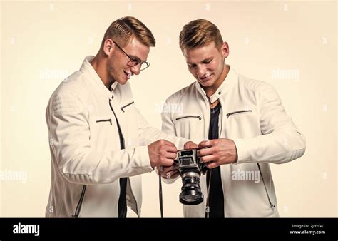 Young Twin Brothers Photographer With Similar Appearance Make Photo