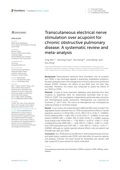 Pdf Transcutaneous Electrical Nerve Stimulation Over Acupoint For Chronic Obstructive