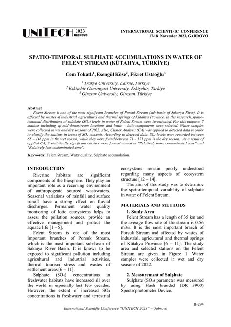 Pdf Spatio Temporal Sulphate Accumulations In Water Of Felent Stream KÜtahya TÜrkİye