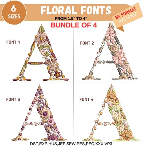 Floral Font Embroidery A Z Full Flower Alphabet Machine Embroidery