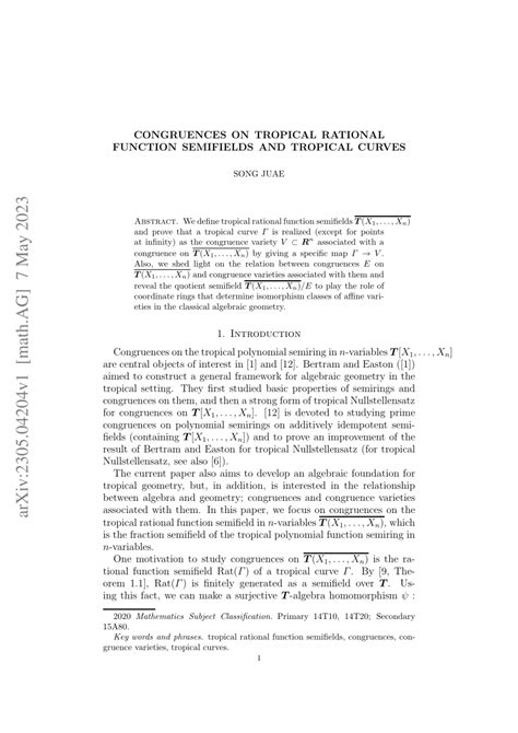 Pdf Congruences On Tropical Rational Function Semifields And Tropical Curves