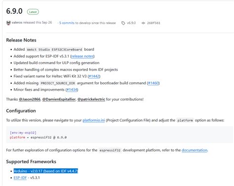 Platform Io Arduino Core And Esp Idf Version For Esp32 Application