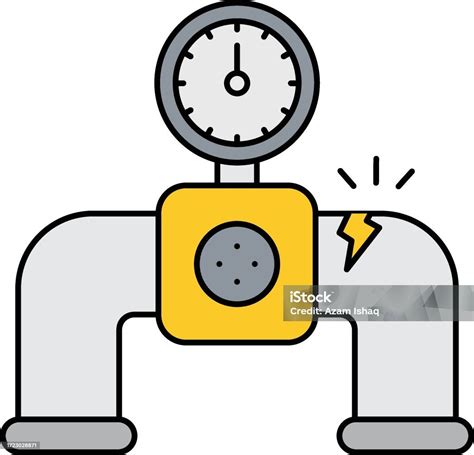 손상된 공급 튜브 벡터 색상 아이콘 디자인 핸디맨 서비스 기호 주택 수리 기호 토목 공학 및 건물 계약자 단일 터빈 유량계 개념의 짧은 반경 팔꿈치 건축에 대한 스톡 벡터