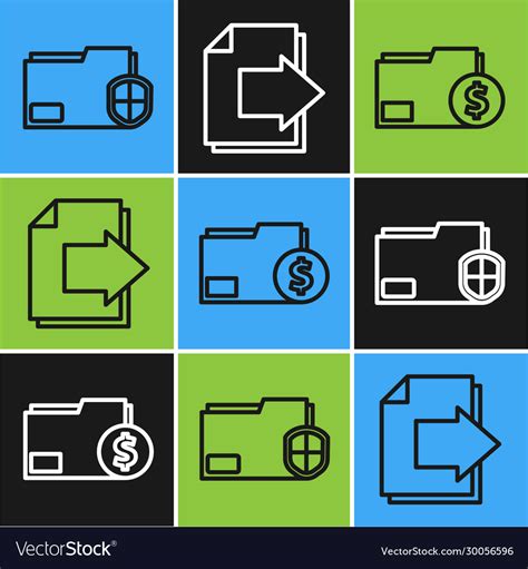 Set Line Document Folder Protection Finance Vector Image