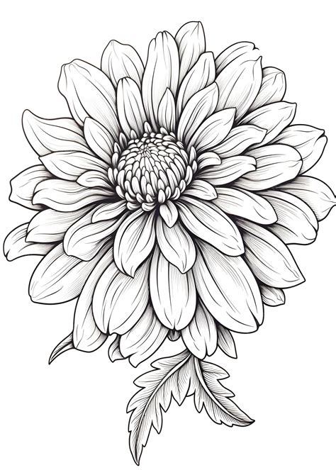 꽃 색채 페이지 라인 아트 꽃 색칠 페이지 손으로 그려진 꽃 윤 일러스트레이션 색채 페지 꽃 라인 아트는 잎을 가진 꽃의 그림 Ai 생성 프리미엄 사진
