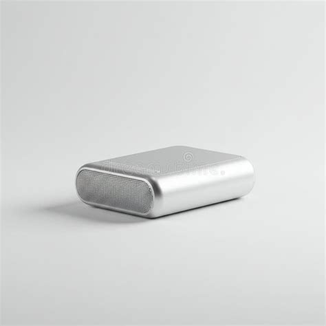 Compact Silver Speaker With A Smooth Rectangular Design And Rounded Compact Silver Speaker With A Smooth Rectangular Design And Rounded