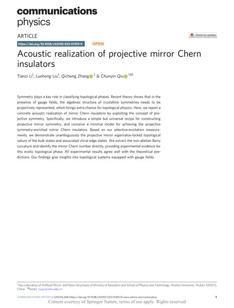Pdf Acoustic Realization Of Projective Mirror Chern Insulators