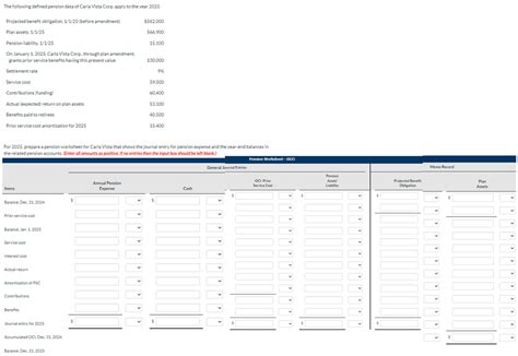 Solved The Following Defined Pension Data Of Carla Vista