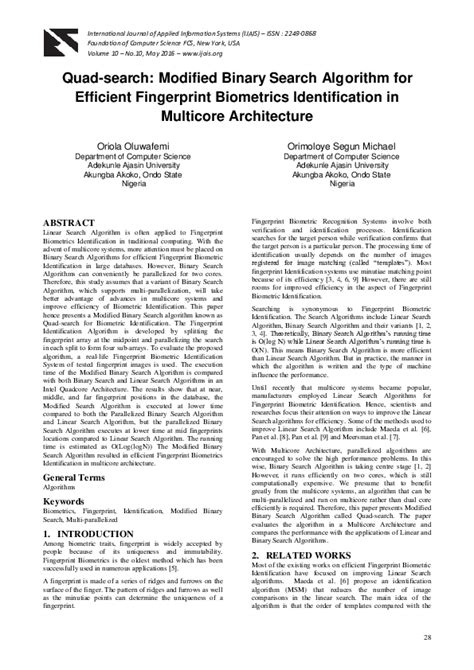 Pdf Quad Search Modified Binary Search Algorithm For Efficient Fingerprint Biometrics