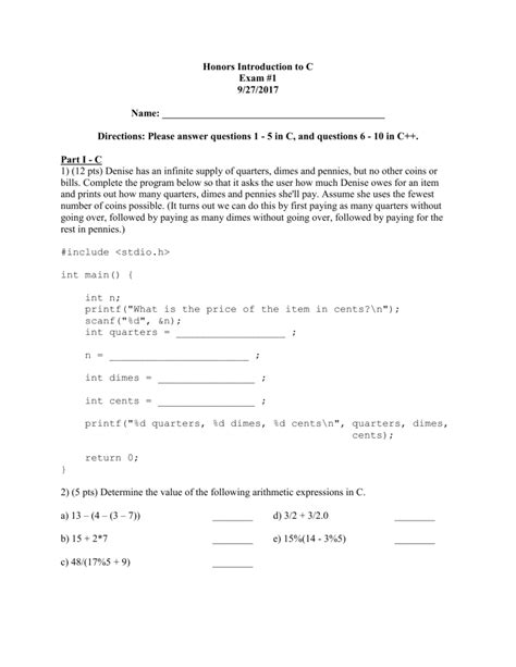Cc Programming Exam 1