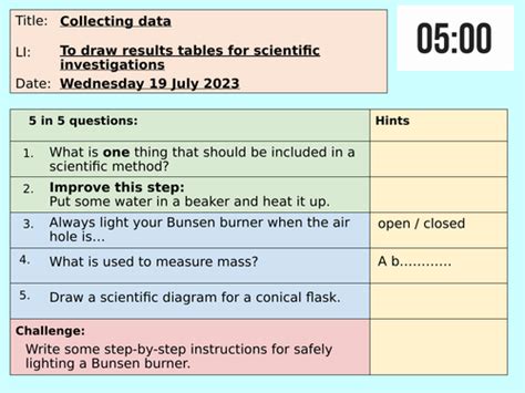 Y7 Drawing Tables Introduction To Science Lesson Teaching Resources