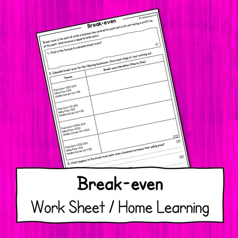 Break Even Worksheet Mean Business
