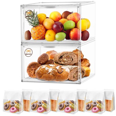 Dayooh Bread Box For Kitchen Counter Three Layer Stackable Bread Storage Container Clear Bread