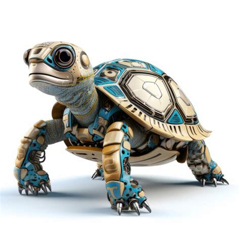 Premium Ai Image Cute Turtle Robot Robotic Reptile Isolated Over