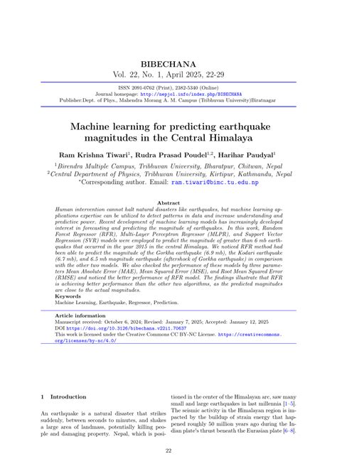 Pdf Machine Learning For Predicting Earthquake Magnitudes In The