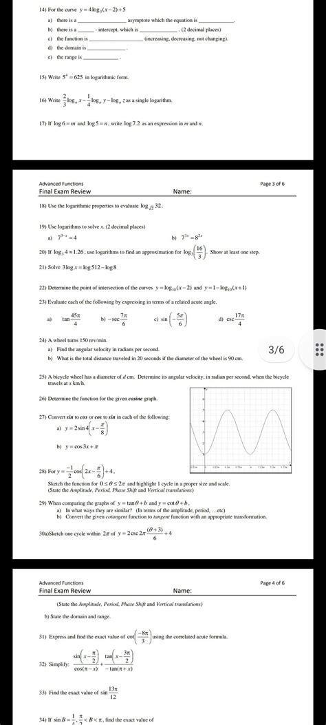 Advanced Functions Exam Review Rontariograde12s