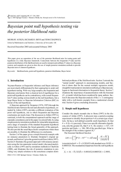 Pdf Bayesian Point Null Hypothesis Testing Via The Posterior