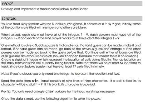 Solved Develop And Implement A Stack Based Sudoku Puzzle Chegg
