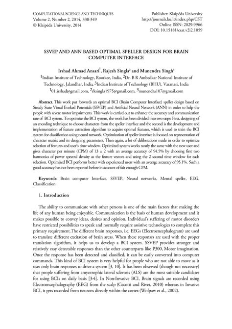 Pdf Ssvep And Ann Based Optimal Speller Design For Brain Computer