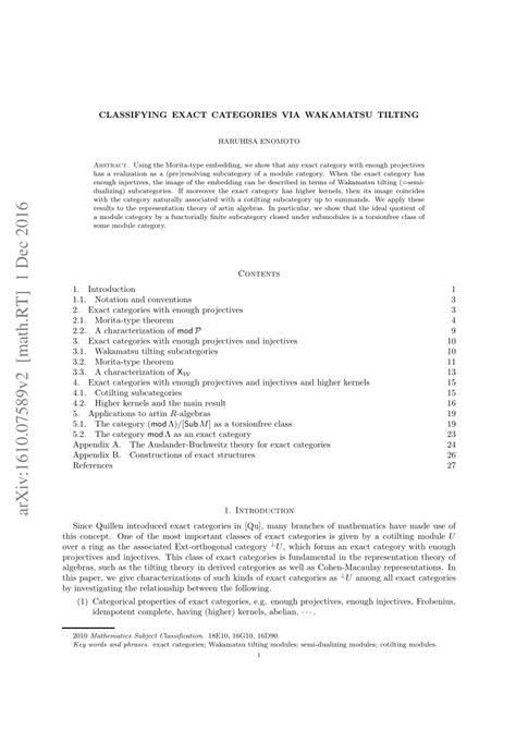 Pdf Classifying Exact Categories Via Wakamatsu Tilting
