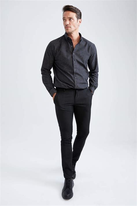 انثرا رجال قميص بيزيك مودرن فيت بياقة بولو وأكمام طويلة 2631786 Defacto