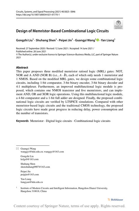 Design Of Memristor Based Combinational Logic Circuits Request Pdf