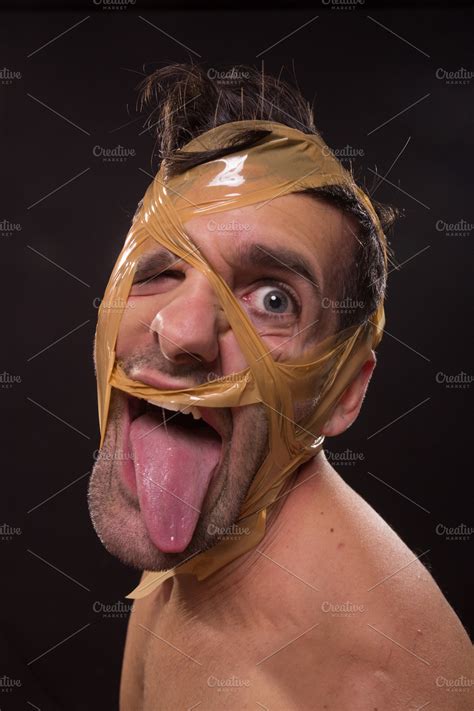 Head Face Wrapped Duct Tape Crazy High Quality People Images ~ Creative Market
