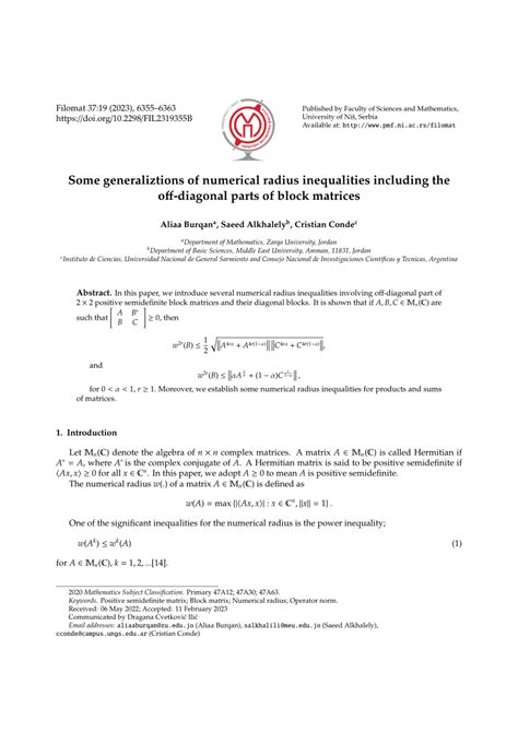Pdf Some Generaliztions Of Numerical Radius Inequalities Including The Off Diagonal Parts Of