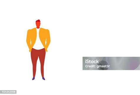 포켓 남성 사무실 작업자 비즈니스 남자 서 포즈 전체 길이 문자 평면 수평 고립 된 유행 옷을 입고 손으로 캐주얼 사업 개념에 대한 스톡 벡터 아트 및 기타 이미지 Istock